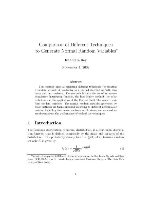 (PDF) Comparison of Different Techniques to Generate Normal Random ...
