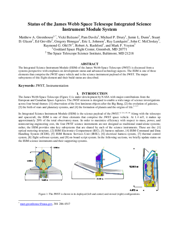 (PDF) Status of the James Webb Space Telescope integrated science ...