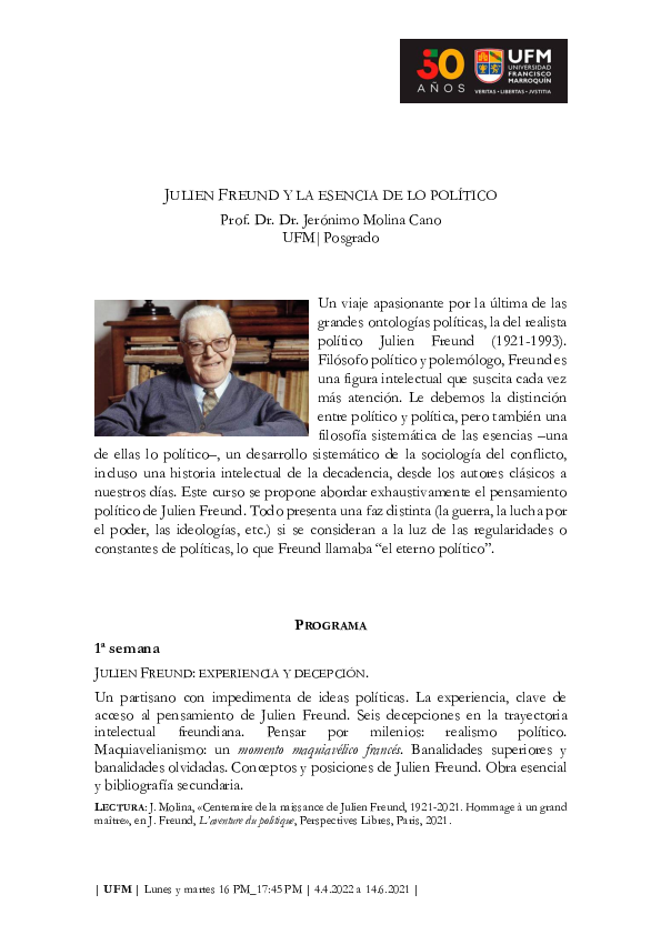 (PDF) Julien Freund y la esencia de lo político: 3ª sesión