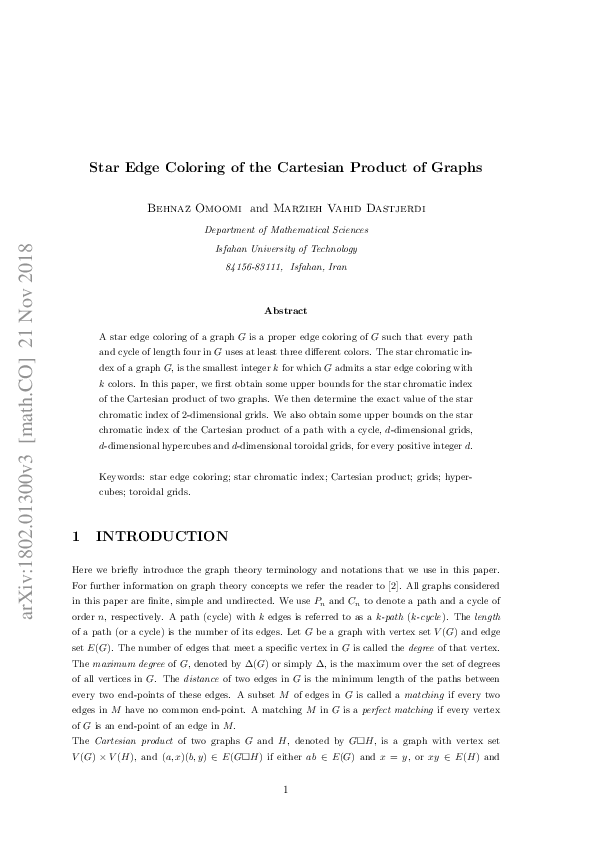 (PDF) Star Edge Coloring of the Cartesian Product of Graphs