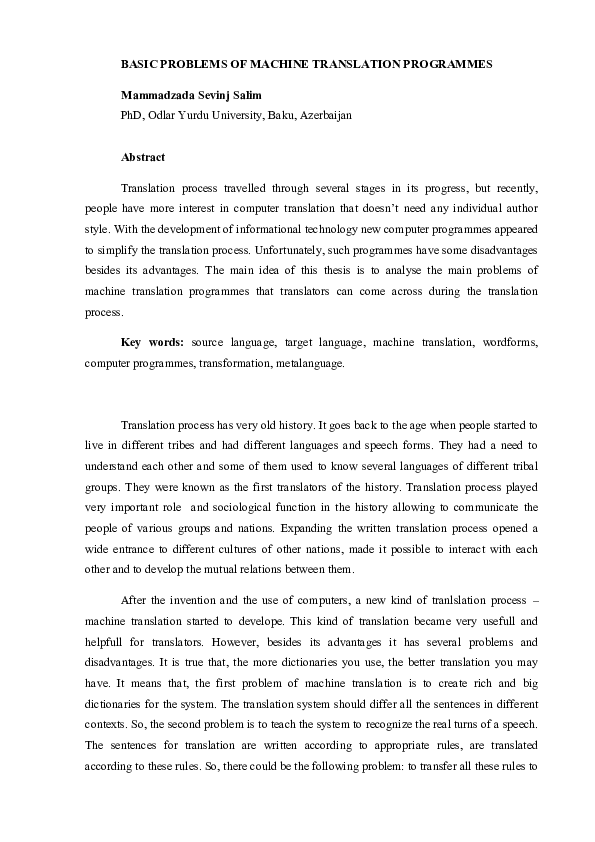 (DOC) BASIC PROBLEMS OF MACHINE TRANSLATION PROGRAMMES