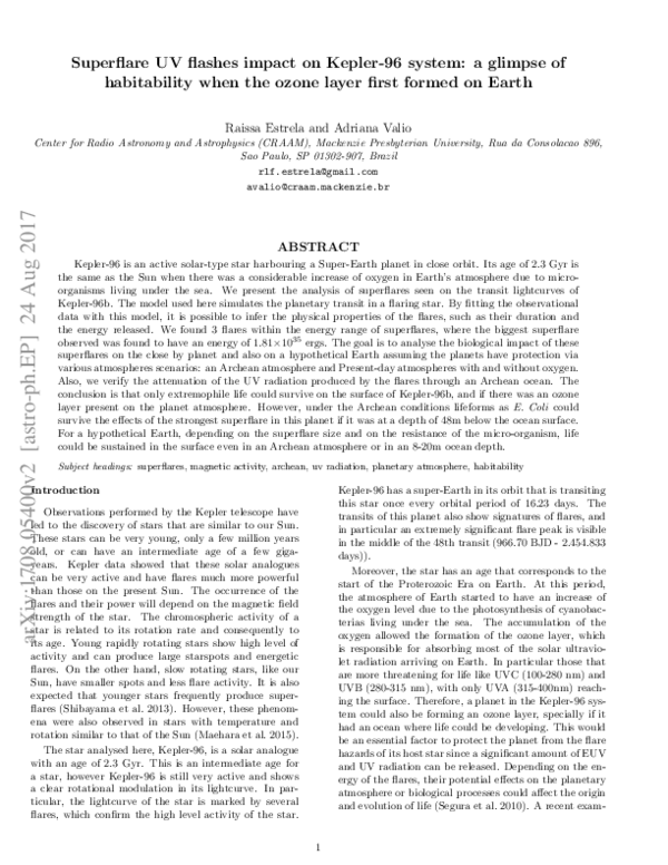 (PDF) Superflare UV flashes impact on Kepler-96 system: a glimpse of ...