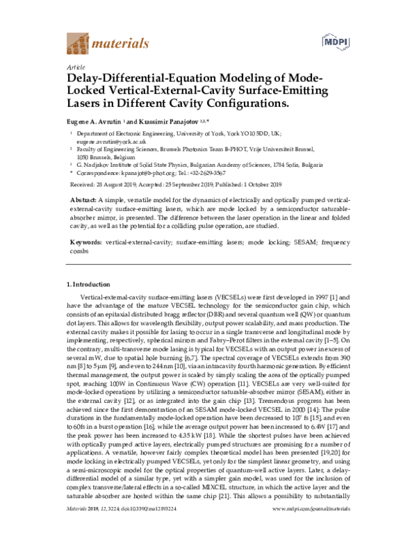 (PDF) Delay-Differential-Equation Modeling of Mode-Locked Vertical ...