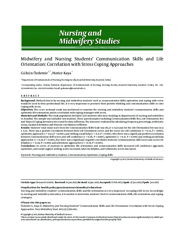 (PDF) Midwifery and Nursing Students’ Communication Skills and Life ...