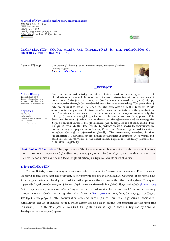 (PDF) Globalization, Social Media and Imperatives in the Promotion of ...