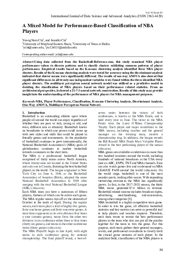 (PDF) A Mixed Model for Performance-Based Classification of NBA Players