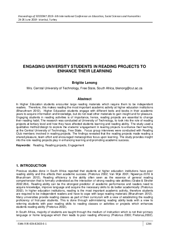 (PDF) Engaging University Students in Reading Projects to Enhance Their ...
