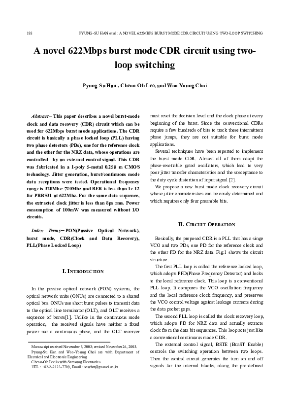 (PDF) A novel 622Mbps burst mode CDR circuit using two- loop switching
