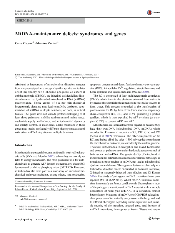 (PDF) MtDNA-maintenance defects: syndromes and genes