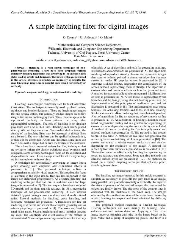 (PDF) A simple hatching filter for digital images | ovidiu cosma ...