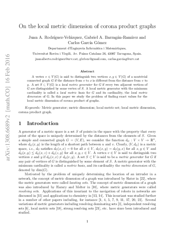 (PDF) Closed formulae for the local metric dimension of corona product ...