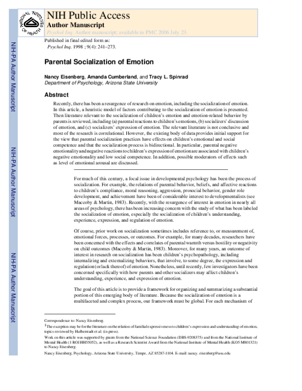 (PDF) Parental Socialization of Emotion