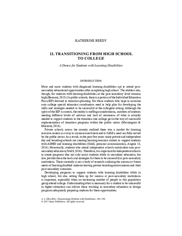 (PDF) Transitioning From High School to College