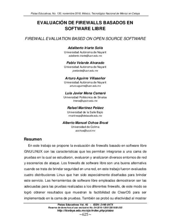 (PDF) Evaluación De Firewalls Basados en Software Libre (Firewall ...