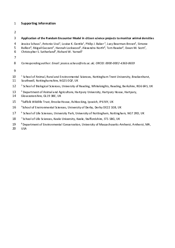 Pdf Application Of The Random Encounter Model In Citizen Science