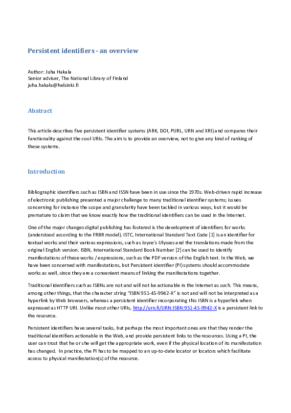 (PDF) Persistent identifiers-an overview
