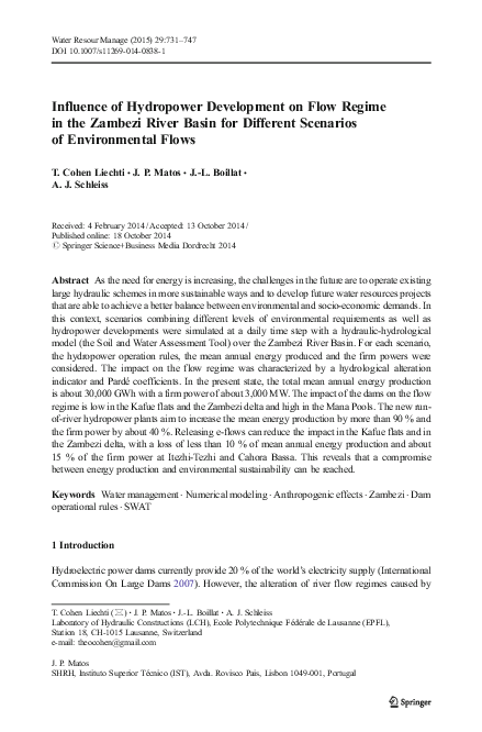 (PDF) Influence of Hydropower Development on Flow Regime in the Zambezi ...