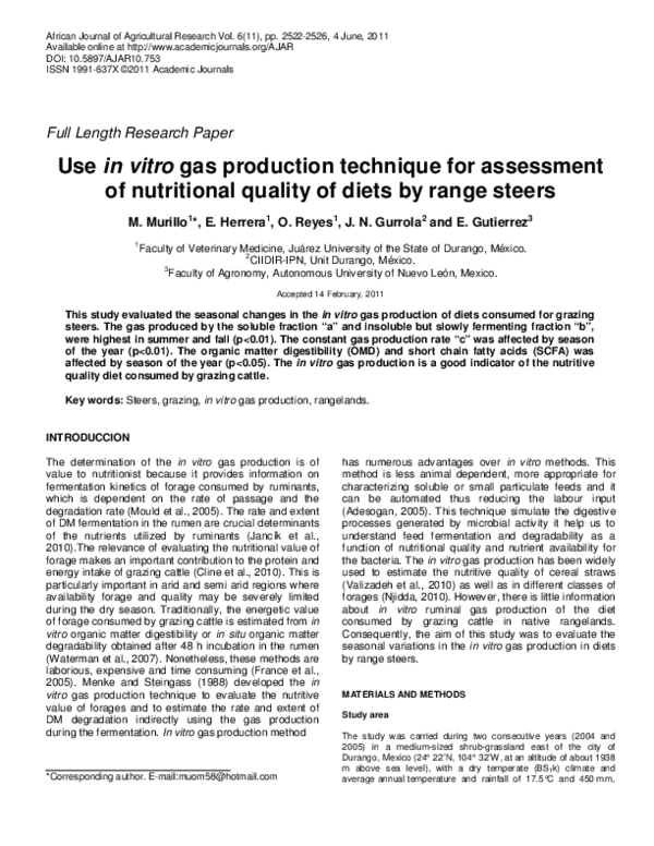(PDF) Use in vitro gas production technique for assessment of ...