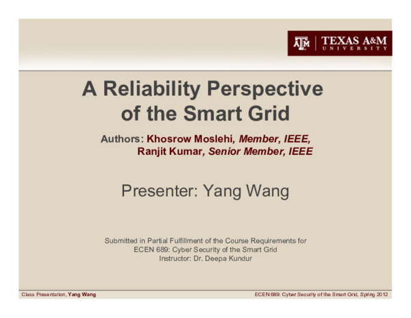 (PDF) A Reliability Perspective of the Smart Grid