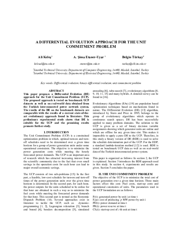 (PDF) A Differential Evolution Approach for the Unit Commitment Problem
