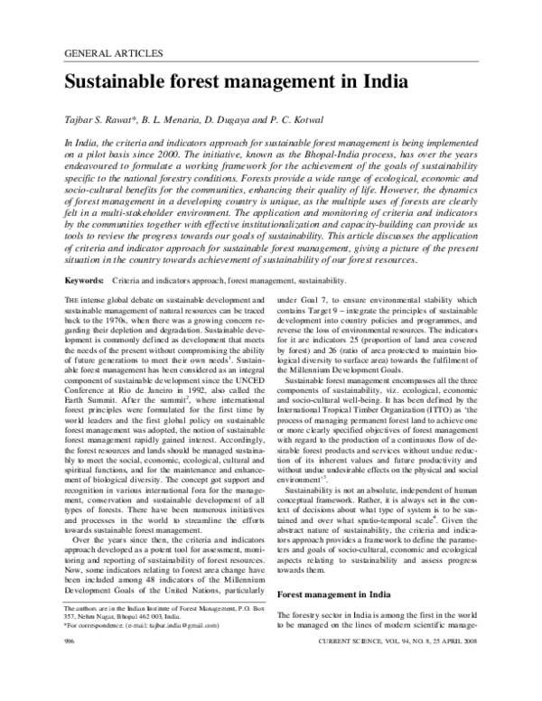 Pdf Sustainable Forest Management In India