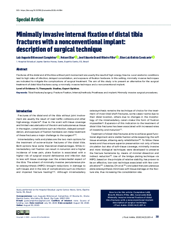 (PDF) Minimally invasive internal fixation of distal tibia fractures ...
