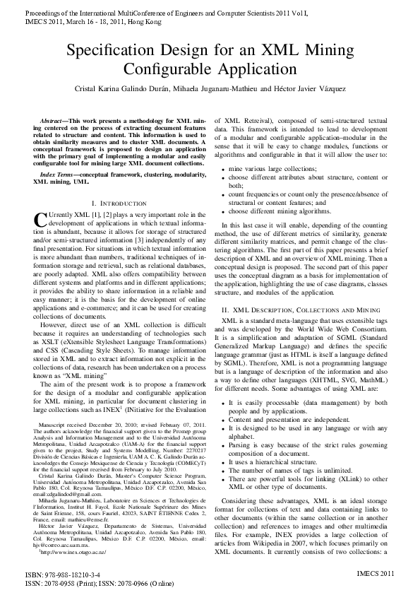 Pdf Specification Design For An Xml Mining Configurable Application