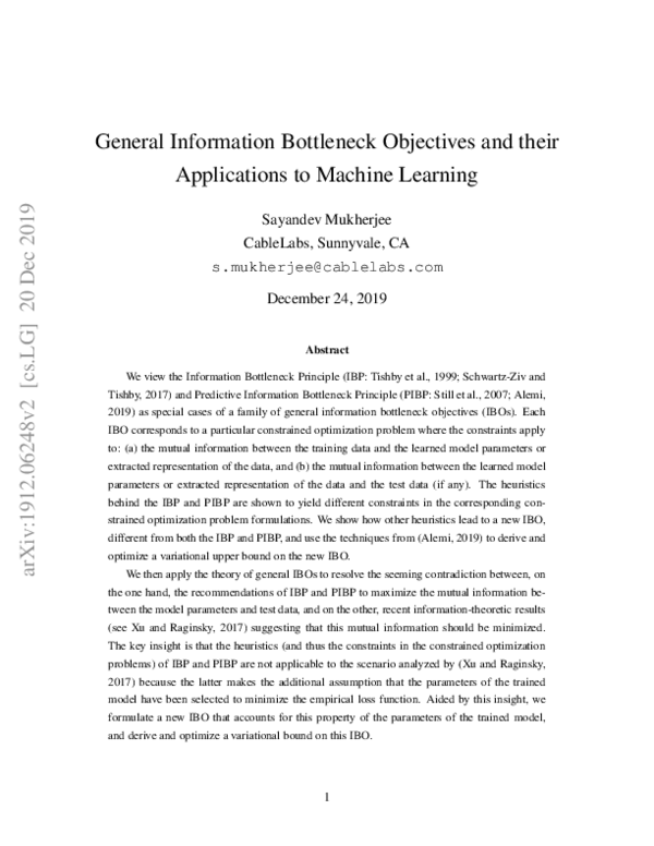 (PDF) General Information Bottleneck Objectives and their Applications ...