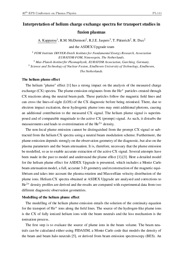 (PDF) Interpretation of helium charge exchange spectra for transport ...