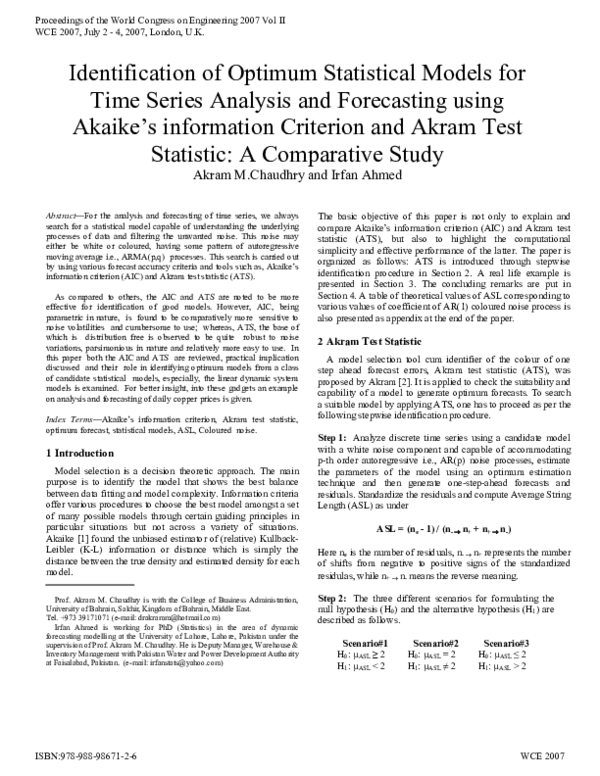 (PDF) Identification of optimum statistical models for time series ...