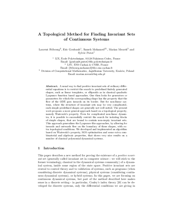 (PDF) A Topological Method for Finding Invariant Sets of Continuous Systems