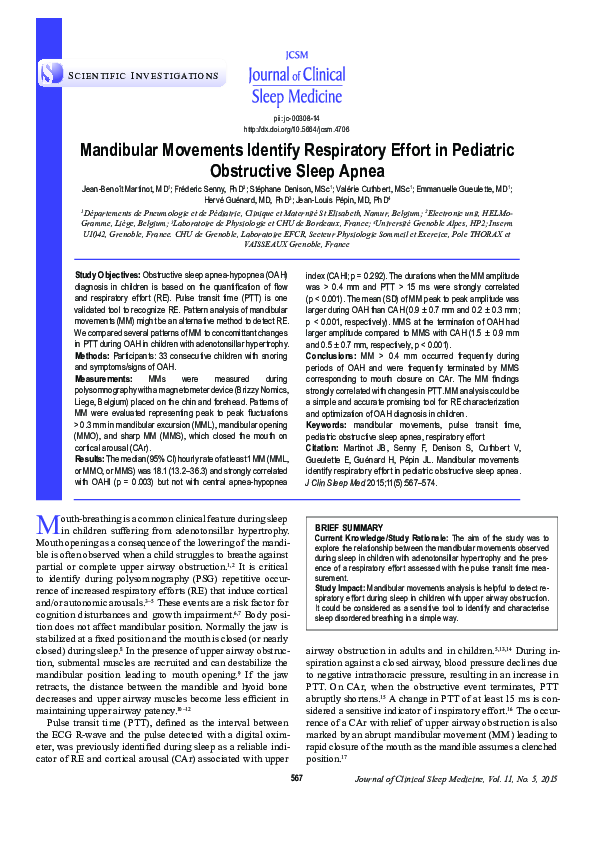 (PDF) Mandibular Movements Identify Respiratory Efforts Due to ...