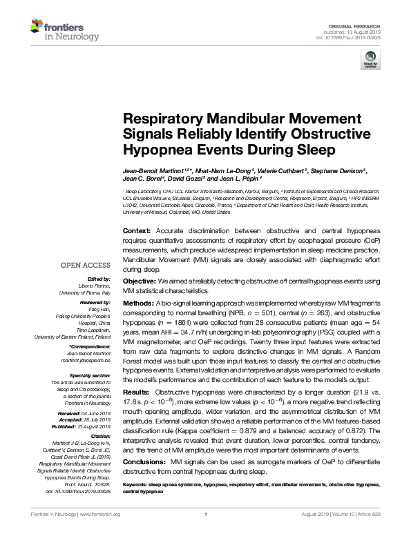 (PDF) Respiratory Mandibular Movement Signals Reliably Identify ...