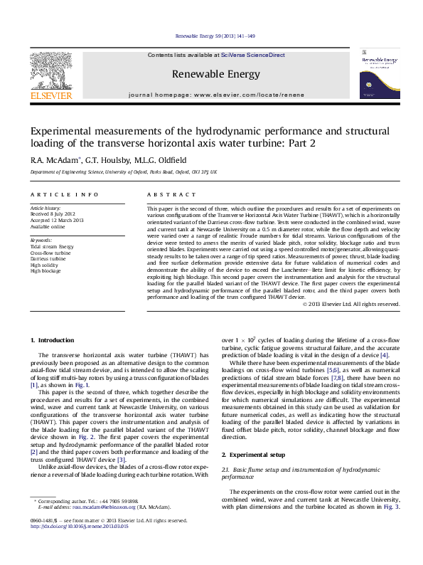 (PDF) Experimental measurements of the hydrodynamic performance and ...