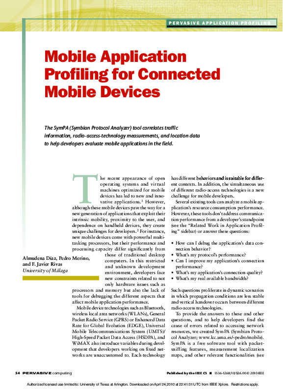 Pdf Mobile Application Profiling For Connected Mobile Devices
