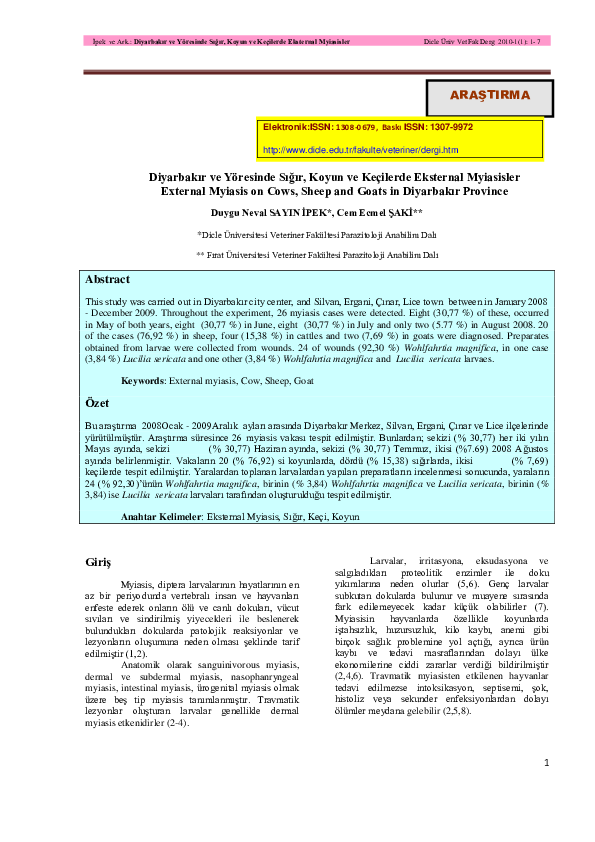 (PDF) Diyarbakır ve Yöresinde Sığır, Koyun ve Keçilerde Eksternal ...