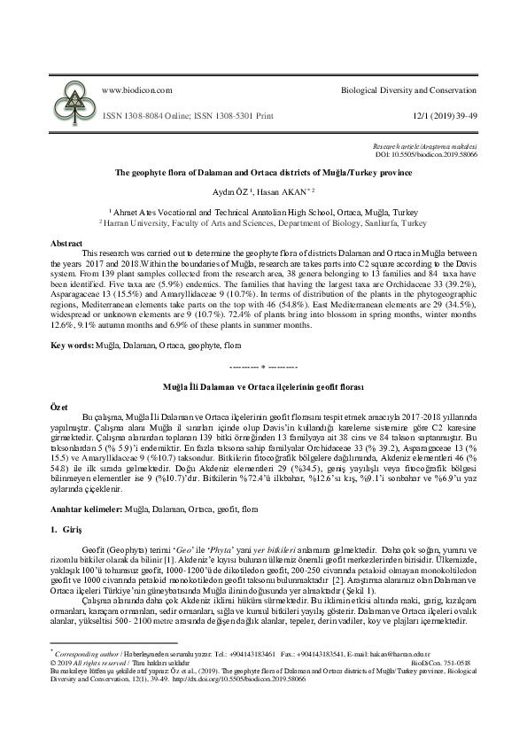 (PDF) The geophyte flora of Dalaman and Ortaca districts of Muğla ...