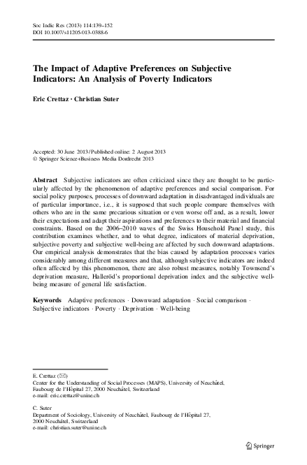 (PDF) The Impact of Adaptive Preferences on Subjective Indicators: An ...