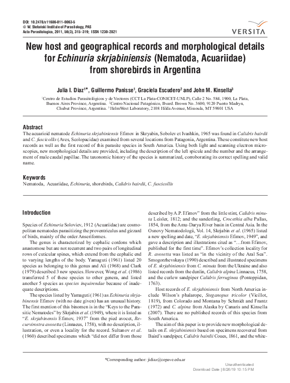 (PDF) New host and geographical records and morphological details for ...