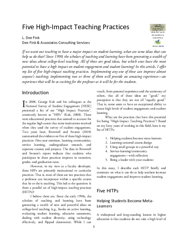 (PDF) Five High-Impact Teaching Practices: A List of Possibilities ...