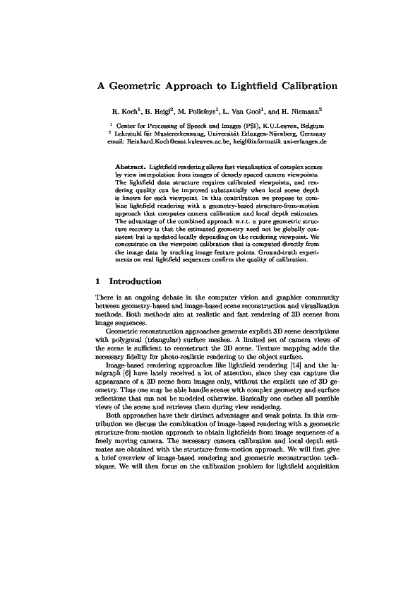 (PDF) A Geometric Approach to Light eld Calibration