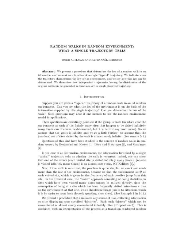 (PDF) Random walks in random environment: What a single trajectory tells