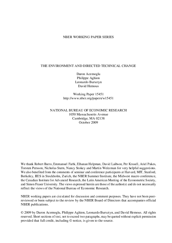 (PDF) The Environment and Directed Technical Change