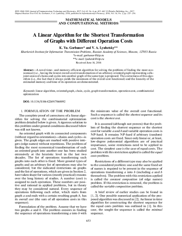 Pdf A Linear Algorithm For The Shortest Transformation Of Graphs With Different Operation
