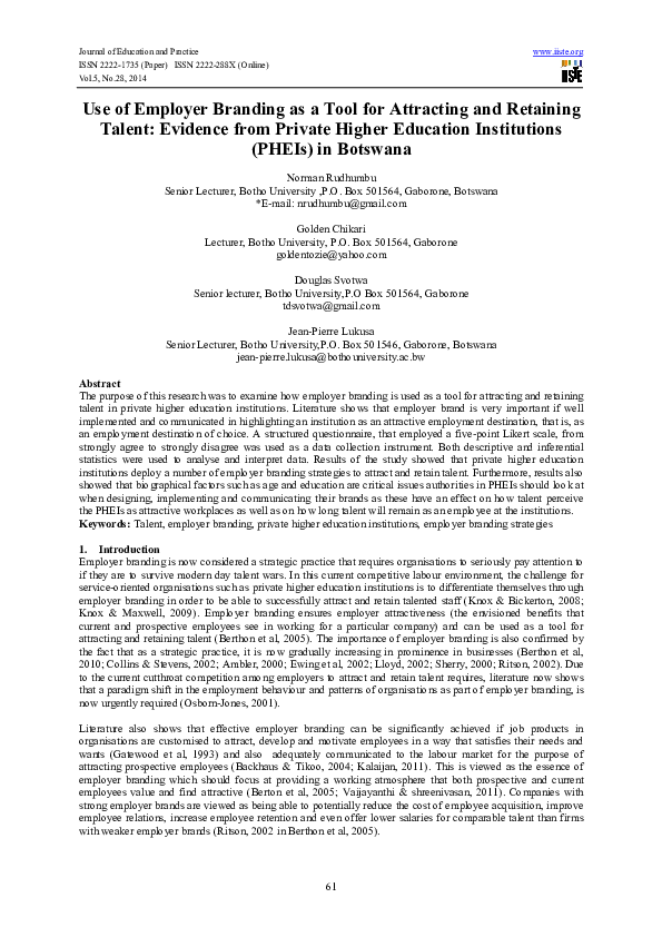 (PDF) Use of Employer Branding as a Tool for Attracting and Retaining ...