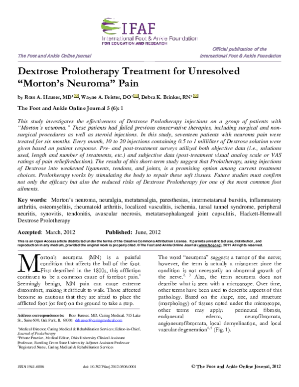 (PDF) Dextrose Prolotherapy Treatment for Unresolved "Morton's Neuroma ...