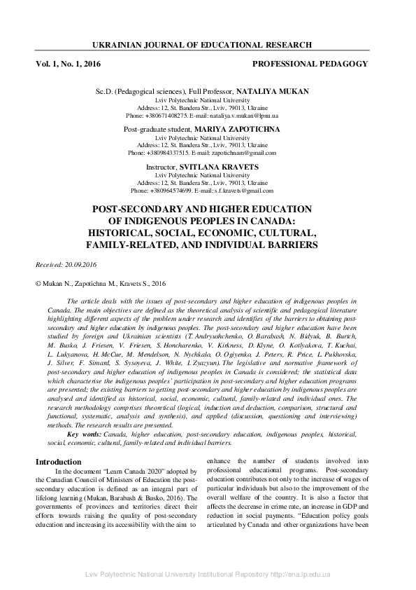 (PDF) Post-Secondary and Higher Education of Indigenous Peoples in ...