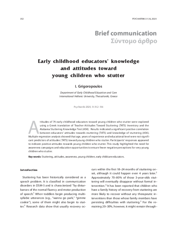 (PDF) Early childhood educators' knowledge and attitudes toward young ...