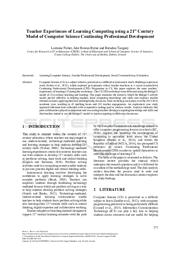 (PDF) Teacher Experiences of Learning Computing using a 21st Century ...