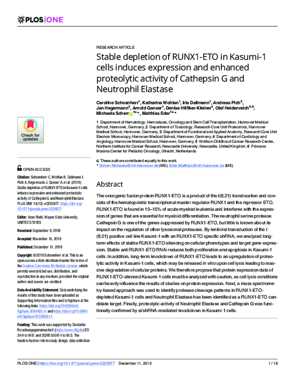 (PDF) Stable depletion of RUNX1-ETO in Kasumi-1 cells induces expression and enhanced ...